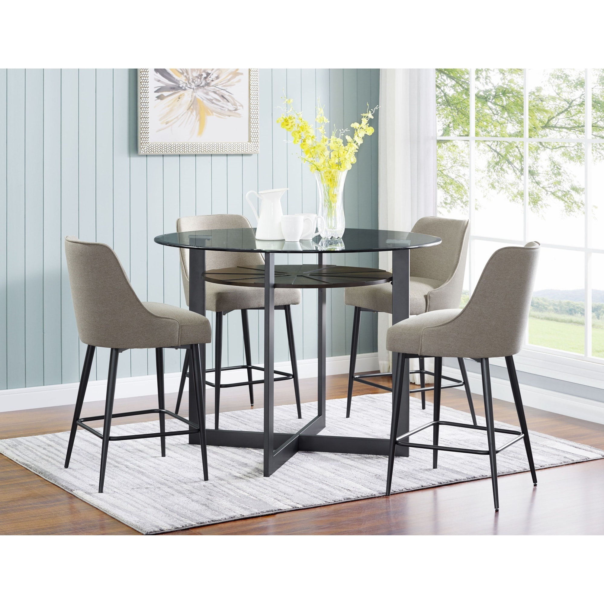 Steve Silver Olson Ss Os480cbgt Contemporary Round Glass Counter Table With Iron And Birch Base